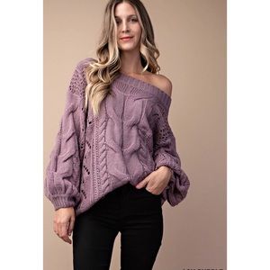 xoxoklowe | Sweaters | Ash Purple Off One Shoulder Cable Knit Sweater ...